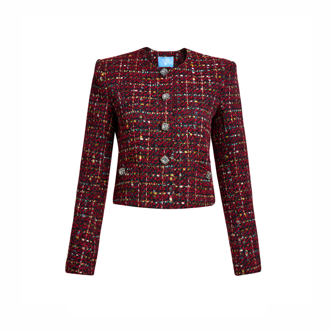 COLLARLESS METALLIC TWEED JACKET | HOBB Design